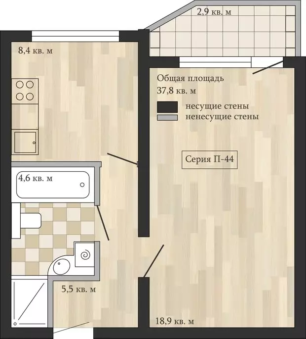 Foto: Planning in stijl, badkamer, herontwikkeling, Anastasia Kiseleva, P-44K, P-44, en-700A - Foto