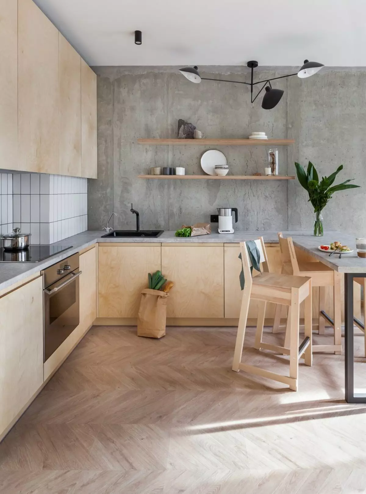 Foto: Keuken en eetkamer in Loft-stijl, Modern, Scandinavisch, Appartement, Project van de week, Minsk, Monolithisch huis, 1 kamer, 40-60 meter, Ekaterina Trukhanova, Lena Kulanina - Foto