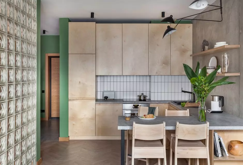 Foto: Keuken en eetkamer in Loft-stijl, Modern, Scandinavisch, Appartement, Project van de week, Minsk, Monolithisch huis, 1 kamer, 40-60 meter, Ekaterina Trukhanova, Lena Kulanina - Foto