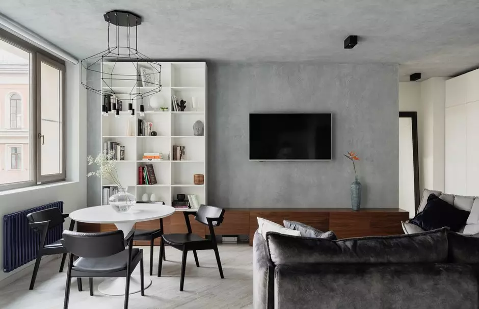 Llun: Llofft, uwch-dechnoleg, fflat, minimaliaeth, prosiect wythnos, Grey, St Petersburg, House Monolithig, 2 ystafell, 40-60 metr, Anastasia Safyanenko, Kidz Design - Llun