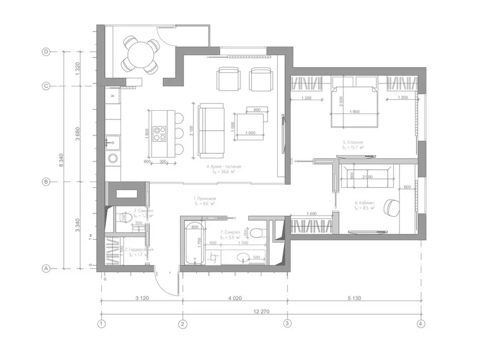 Apartamento contemporáneo con mobles feitos a orde