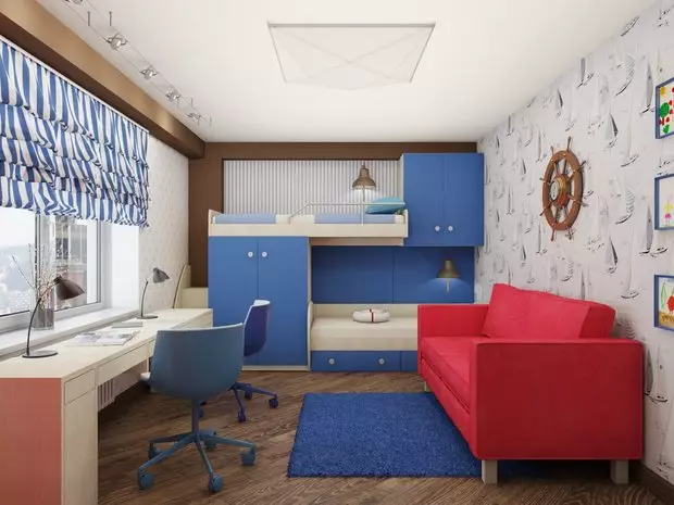 Photo: Children's in style. Modern, Scandinavian, apartment, Russia, planning, accessories, furniture and light, white, project of the week, Moscow, red, beige, dulux, blue, blue, brown, Ikea, Elena Bulagin, Casadeco, NAPY Home, Mr. DOORS, SHAGGY DIAMOND, LEGRAND, MARKSLOJD, SONEX, BUREAU