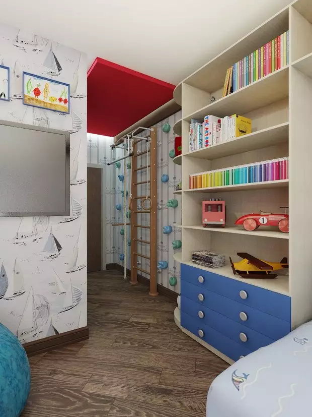 Photo: Children's in style. Modern, Scandinavian, apartment, Russia, planning, accessories, furniture and light, white, project of the week, Moscow, red, beige, dulux, blue, blue, brown, Ikea, Elena Bulagin, Casadeco, NAPY Home, Mr. Doors, Shaggy Diamond, Legrand, Markslojd, Sonex, Bureau