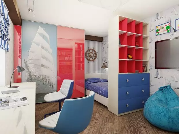 Photo: Children's in style. Modern, Scandinavian, apartment, Russia, planning, accessories, furniture and light, white, project of the week, Moscow, red, beige, dulux, blue, blue, brown, Ikea, Elena Bulagin, Casadeco, NAPY Home, Mr. Doors, Shaggy Diamond, Legrand, Markslojd, Sonex, Bureau