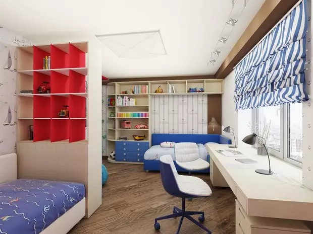 Photo: Children's in style. Modern, Scandinavian, apartment, Russia, planning, accessories, furniture and light, white, project of the week, Moscow, red, beige, dulux, blue, blue, brown, Ikea, Elena Bulagin, Casadeco, NAPY Home, Mr. Doors, Shaggy Diamond, Legrand, Markslojd, Sonex, Bureau