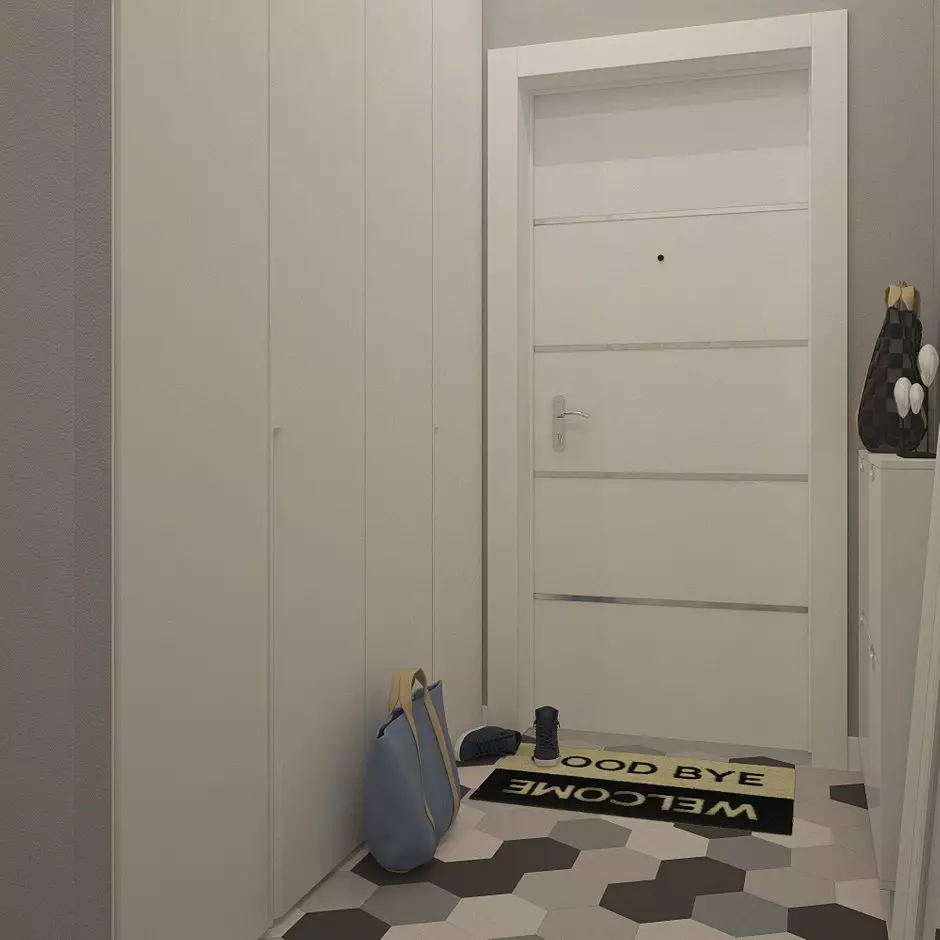 Foto: Ulazni hodnik Skandinavskog stila, moderan, unutrašnji dekor, apartman, planiranje, osovinsko svjetlo, dekor, namještaj i svjetlost, bijeli, projekt sedmice, bež, dulux, siva, ikea, moskovska regija, krona, vulta , Grohe, Giulini, Cosmo, Kako opremiti dvosobni, ekonomični popravak, unutrašnjost skandinavskog stila, Skandinavski stil Dvosobni apartman, apartman, ideje za parove - foto