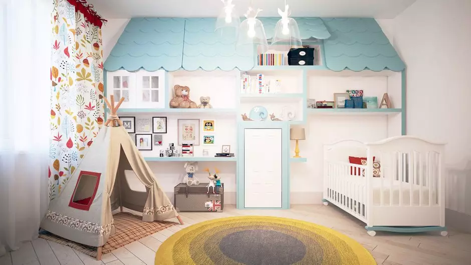 Foto: I stil, barn, moderna, Ryssland, Vit, Veckans projekt, Beige, Blå, St Petersburg, Benjamin Moore, Rug-företaget, Hoffer, Visual Comfort & Co., Interior of the Children's, Kyd-Bureau, Mayfair, lagringssystem i plantskolan, hur man arrangerar ett barn - Foto