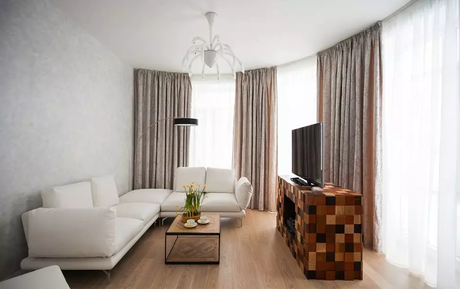 Foto: Kamar urip ing gaya modern, minimalisme, eclectic, apartemen, rusia, herek, bige, jambon, jambon, elate, shannon , Toto, Arezia, Johnson Jubin, Karman, Masha Marchenko - Photo