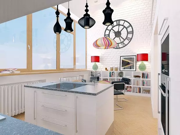 Foto: Ruang dapur dan ruang makan di modern, eklektik, loteng, dekorasi interior, apartemen, artemide, axo light, moooi, rumah dan apartemen, proyek minggu ini - Foto