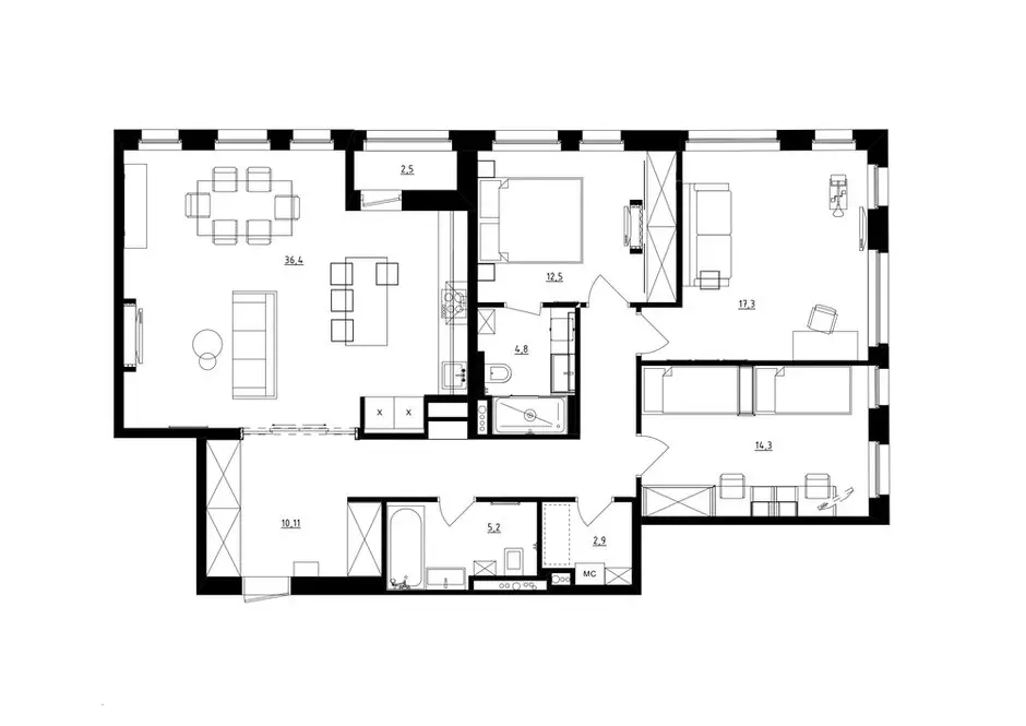 Foto: Planning in stijl, klassiek, modern, appartement, project van de week, Moskou, 4 en meer, meer dan 90 meter, # exclusieve projecten, Ekaterina Yalaldynova - Foto