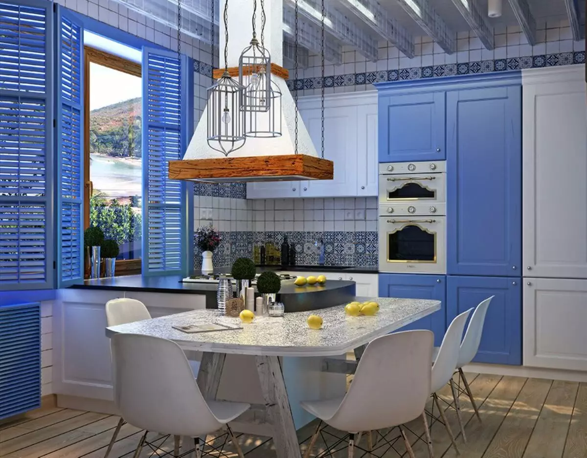 Foto: cucina e sala da pranzo in stile orientale, arredamento interno, casa, arredamento, colore all'interno, case e appartamenti, mediterranea, Grecia - Foto