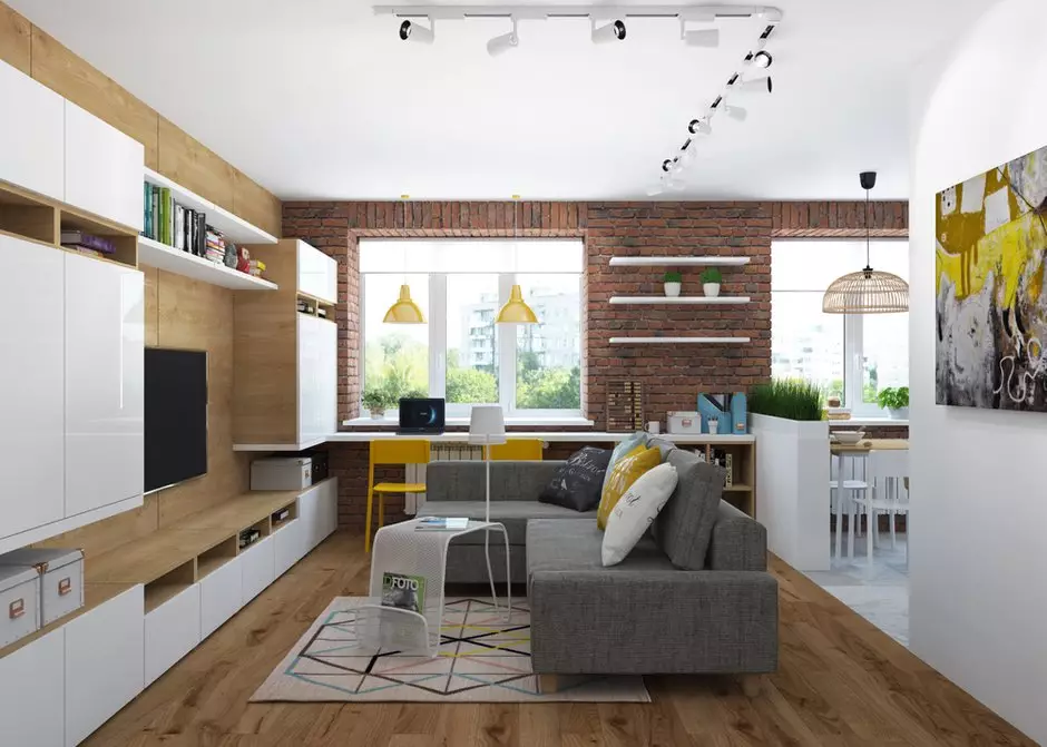 Foto: sala de estar em estilo escandinavo, apartamento, branco, projeto da semana, amarelo, julia chernova, smolensk, muitos ikea, novo edifício, casa monolítica, 2 quartos, 60-90 metros - foto