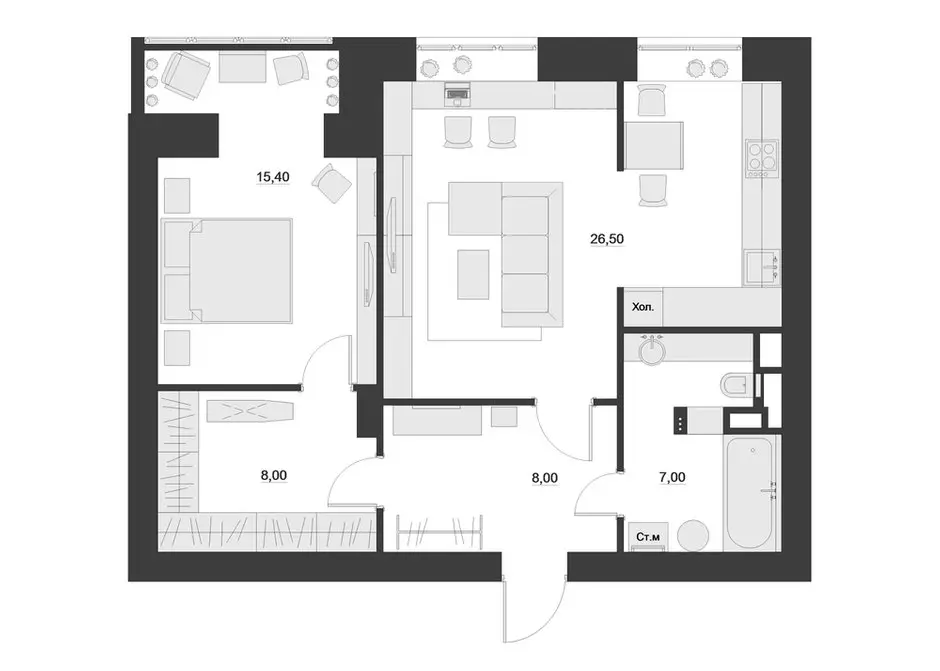 Foto: Planejamento em estilo, escandinavo, apartamento, branco, projeto da semana, amarelo, julia chernova, smolensk, muitos ikea, novo edifício, casa monolítica, 2 quartos, 60-90 metros - foto