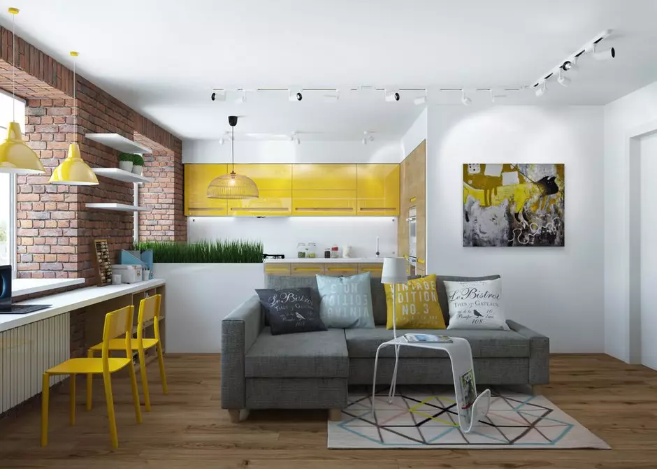 Foto: sala de estar em estilo escandinavo, apartamento, branco, projeto da semana, amarelo, julia chernova, smolensk, muitos ikea, novo edifício, casa monolítica, 2 quartos, 60-90 metros - foto