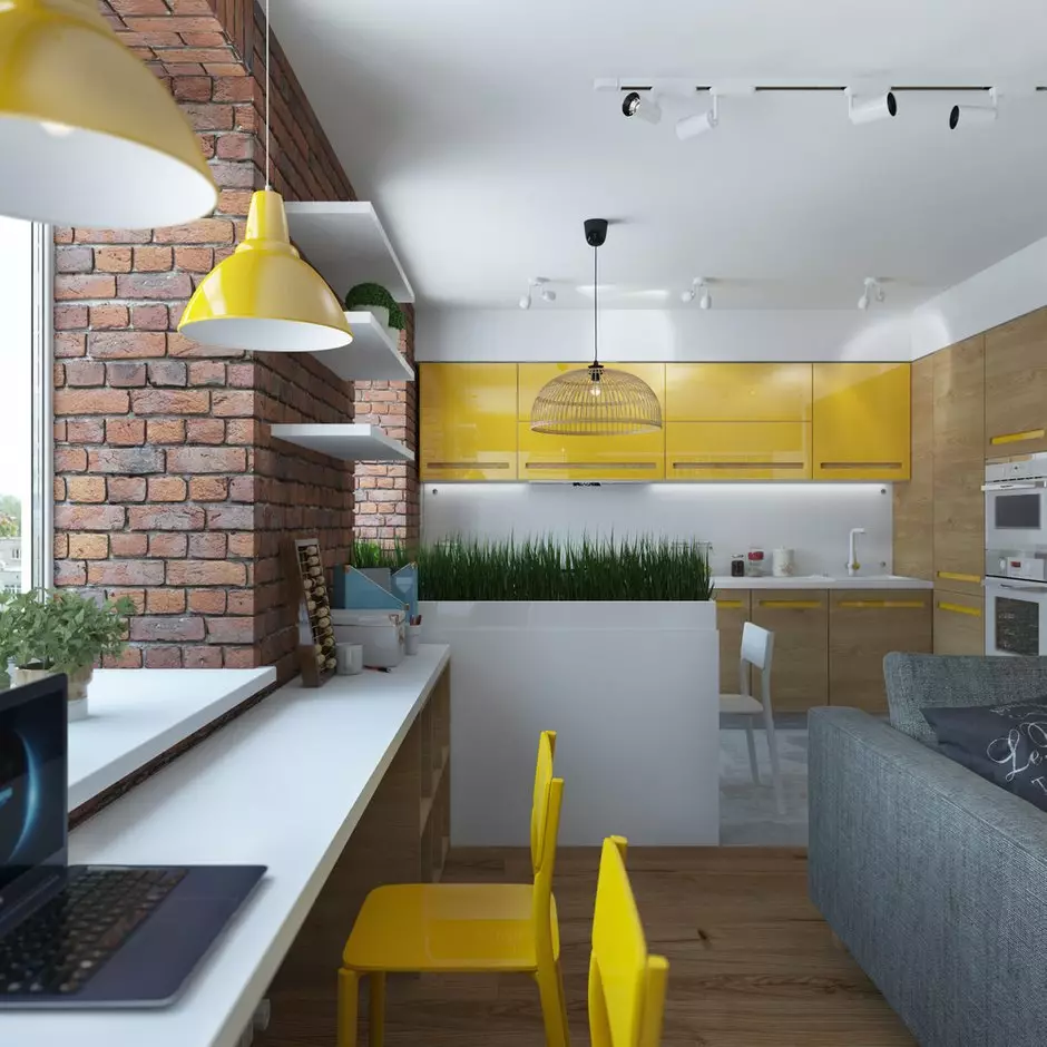 Foto: Cozinha e sala de jantar em estilo escandinavo, apartamento, branco, projeto da semana, amarelo, yulia chernova, smolensk, muitos ikea, novo edifício, casa monolítica, 2 quartos, 60-90 metros - foto