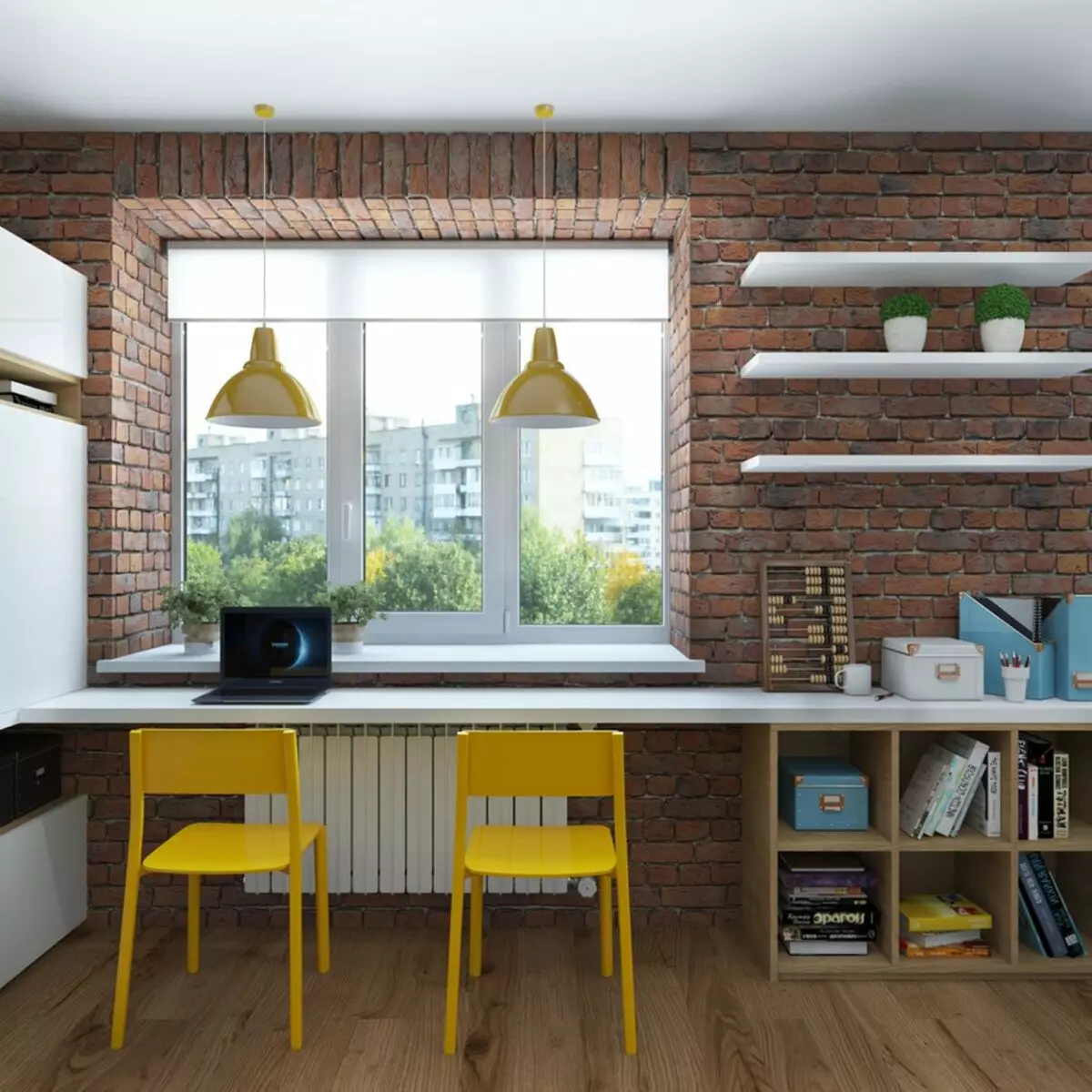 Foto: Gabinete em estilo escandinavo, apartamento, branco, projeto da semana, amarelo, julia chernova, smolensk, muitos ikea, edifício novo, casa monolítica, 2 quartos, 60-90 metros - foto