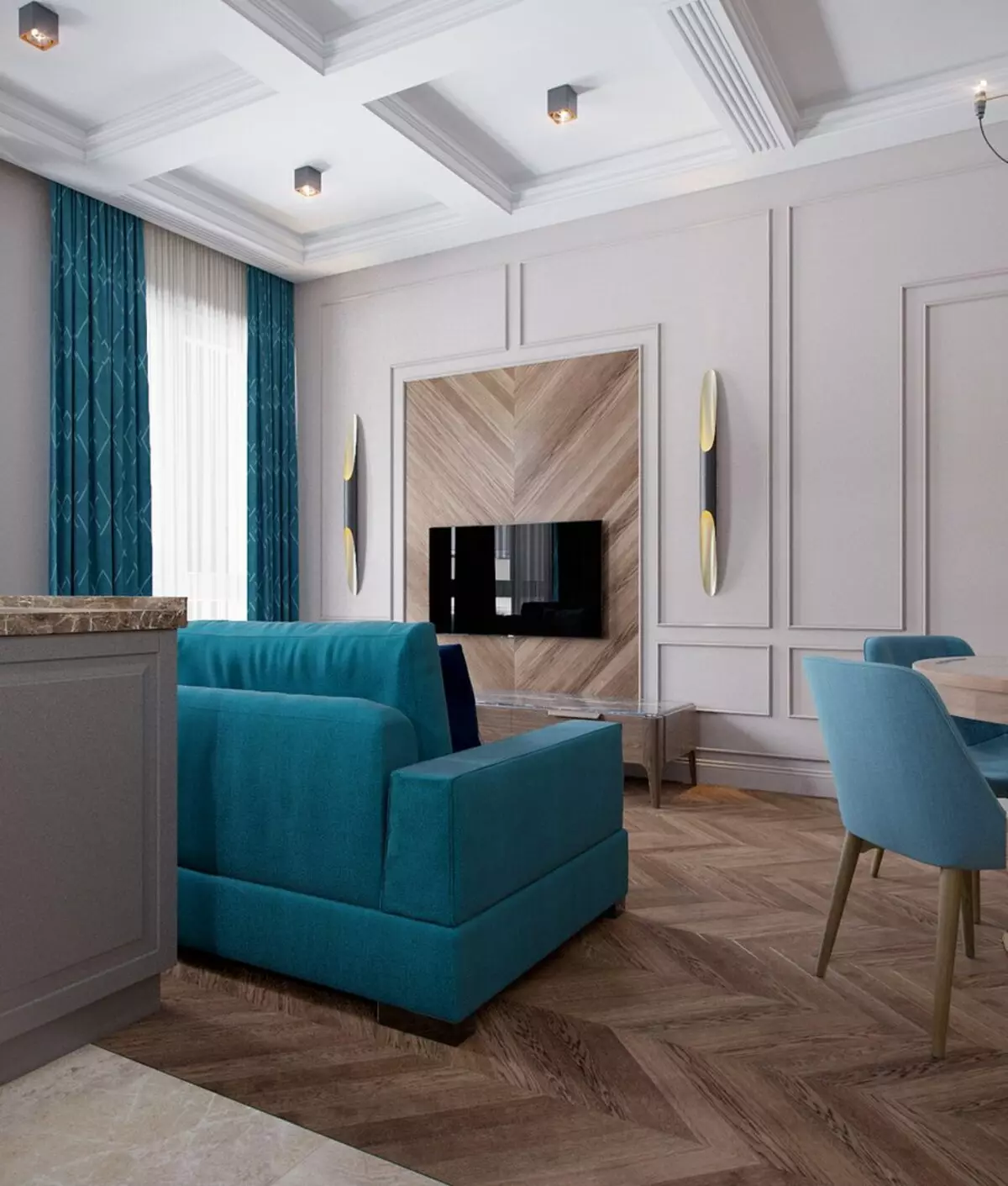 Foto: Saló clàssic, modern, apartament, projecte de la setmana, Khimki, Ekaterina Popova, Regió de Moscou, Estudi 3.14, Timur Abdrakhmanov, Boris Komarovsky, nou edifici, Alena Gorshkova, Casa Monolítica, 4 o més, més de 90 metres - foto