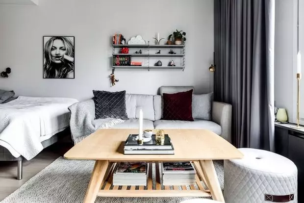 Foto: Skandinawiese styl slaapkamer, binnenshuise dekor, klein-grootte woonstel, woonstel, swede, grys, idees vir klein grootte, hoe om 'n klein grootte te maak, ontwerp van klein-grootte, 1 kamer, tot 40 meter, ensiklopedie_interr - foto