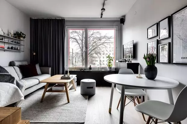 Foto: Stue i skandinavisk stil, innredning, liten leilighet, leilighet, sverige, grått, ideer til små størrelse, hvordan man lager en liten størrelse, design av små størrelse, 1 rom, opptil 40 meter, encyklopedia_interr - Foto