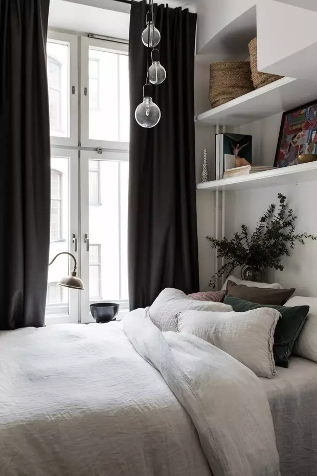 Fotografija: Spavaća soba u skandinavskom stilu, eklektična, dekor unutrašnjih poslova, mali stan, apartman, Švedska, Stockholm, kako napraviti malu veličinu, kako napraviti unutrašnjost, 2 sobe, do 40 metara - fotografija