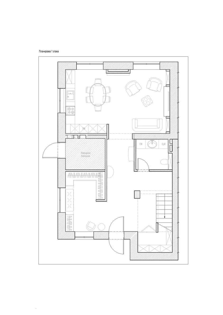 Plan with furniture arrangement, 1st floor