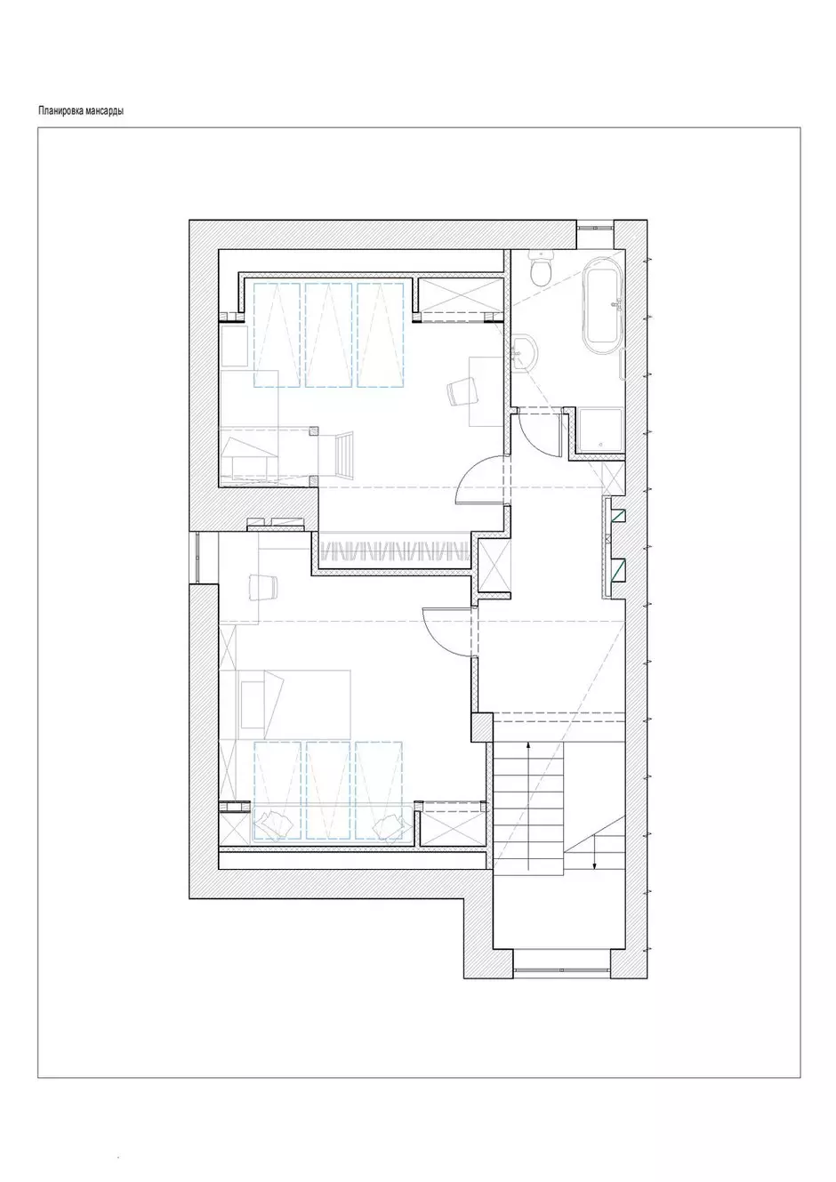 Plano com colocação de móveis, sótão