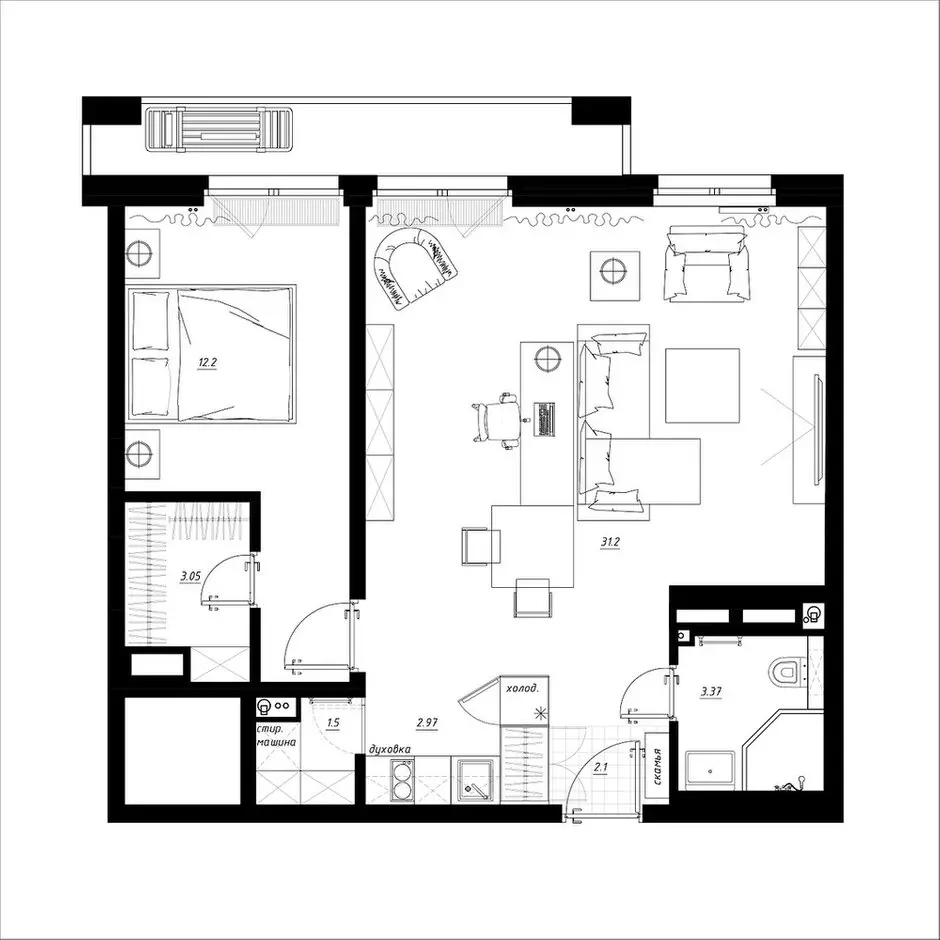 Foto: Planificación de estilo, apartamento, reurbanización, Nikita Diente, 2 habitaciones, 40-60 metros, ambiente de planificación - Foto