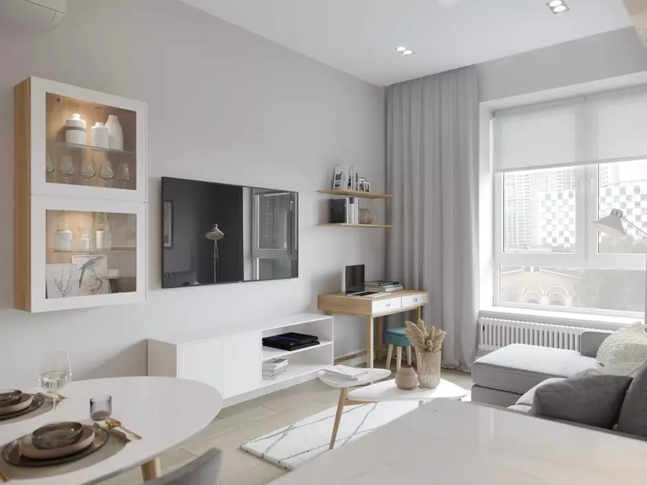 Foto: Living Room In Modern, Scandinavian, Appartement, Appartement, Projekt fan 'e wike, Moskou, 3 keamers, 40-60 meter, 60-90 Meter, Maria Puzanova - Foto