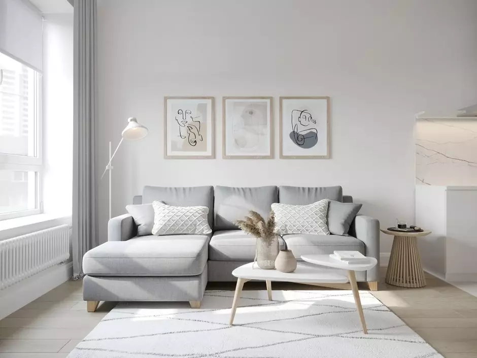 Foto: Living Room In Modern, Scandinavian, Appartement, Appartement, Projekt fan 'e wike, Moskou, 3 keamers, 40-60 meter, 60-90 Meter, Maria Puzanova - Foto