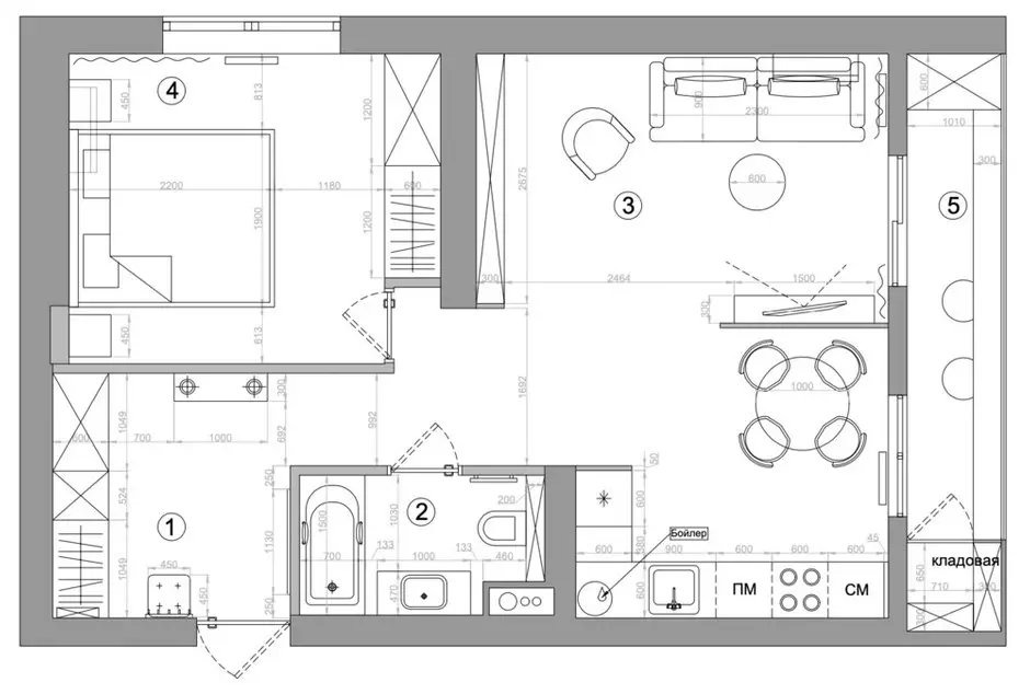 Foto: Planlægning i stil, moderne, lejlighed, projekt i ugen, Moskva, 2 værelser, 40-60 meter, Anna Modjara - Foto