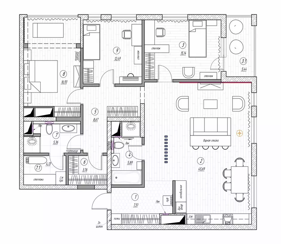 Poto: Perhatosan gaya, apartemen, prana Minggu, Mosco, Olga Karuaii, langkung ti 90 méter - langkung ti 90 méter - poto