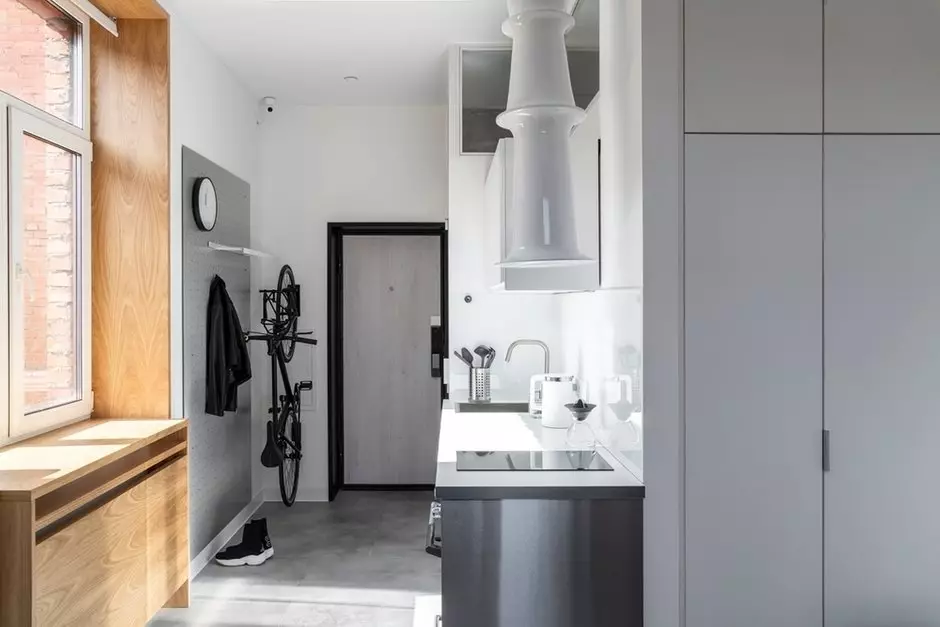 Foto: bucătărie și sufragerie în stil minimalism, apartament de dimensiuni mici, apartament, studio, proiect al săptămânii, Moscova, până la 40 de metri, Marina Pakhomova - Foto