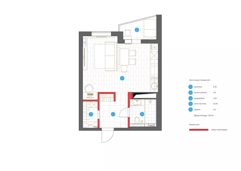 Zdjęcie: Planowanie w stylu, nowoczesnym, mieszkaniu, projekt tygodnia, St. Petersburg, Monolityczne Dom, 1 pokój, 40-60 metrów, Vladislav Sedov, Linie - Zdjęcie