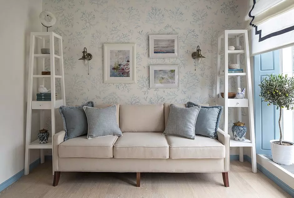 Foto: obývací pokoj ve stylu Provence a země, bílý, projekt týdne, modrá, Ekaterina Kozlova - Foto