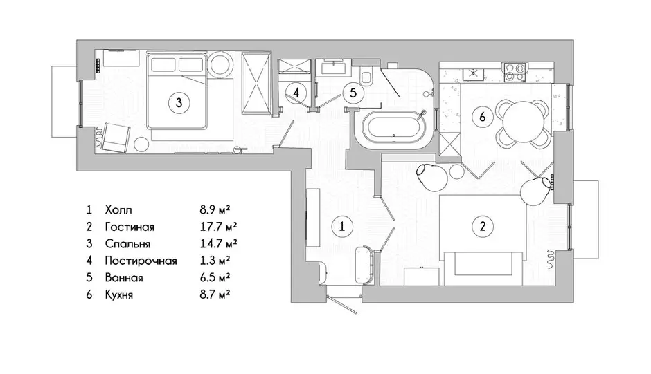 Foto: Planificación en estilo, escandinavo, moderno, apartamento, proxecto da semana, Minsk, Evgenia Lykasova, 2 habitacións, 60-90 metros, J.Lykasova Studio - Foto