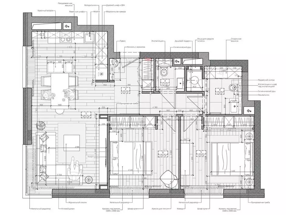 Foto: Planung in Stil, Modern, Wohnung, Projekt der Woche, Moskau, 3 Zimmer, 60-90 Meter, Alena Chmelev - Foto