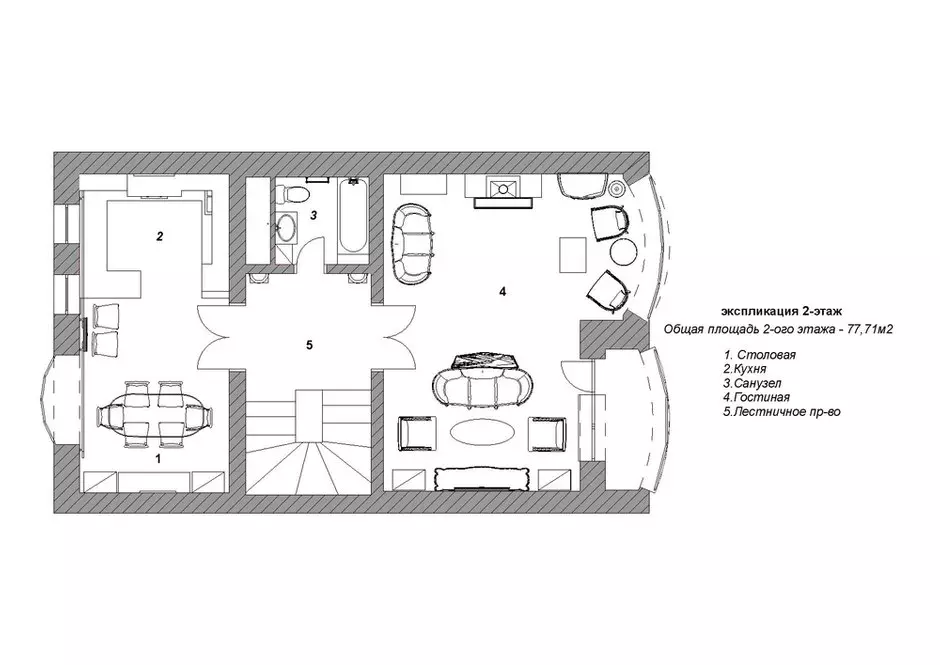 Kế hoạch với sự sắp xếp đồ nội thất, tầng 2