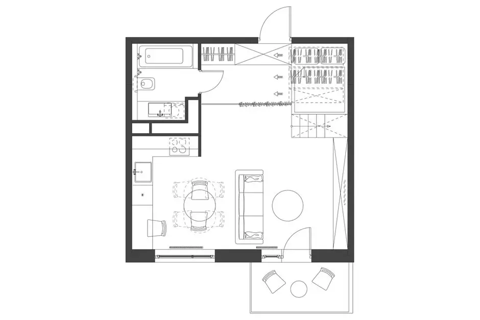 Wêne: Plansaziya şêwazê, apartmanek piçûk, apartmanê piçûk, apartman, studio, projeya hefteyê, heta 40 metre - wêne