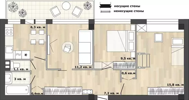 Wêne: Plansazkirina şêweyê, metbexê û odeya xwaringehê, Redevelopment, Anastasia Kiseleva, 1mg-601 Series House - Wêne