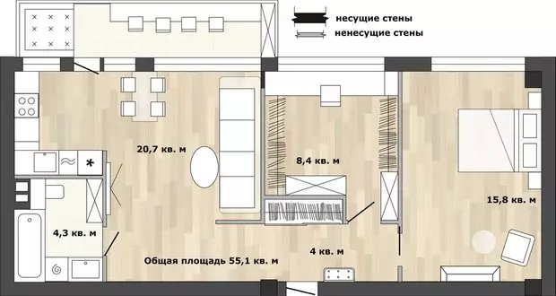 Wêne: Plansazkirina şêweyê, metbexê û odeya xwaringehê, Redevelopment, Anastasia Kiseleva, 1mg-601 Series House - Wêne