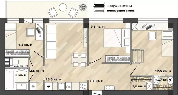 Wêne: Plansazkirina şêweyê, metbexê û odeya xwaringehê, Redevelopment, Anastasia Kiseleva, 1mg-601 Series House - Wêne