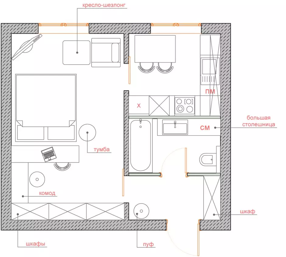 Foto: Drugo v stilu, apartmaju, načrtovanju, hiš in apartmajih, prenovo, II-49, panelna hiša, 1 soba, do 40 metrov - fotografija