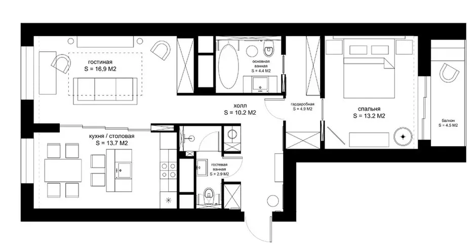 Plan with furniture arrangement