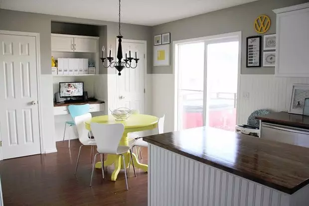 Foto: Cocina y comedor en estilo escandinavo, muebles y luz, alteración - Foto