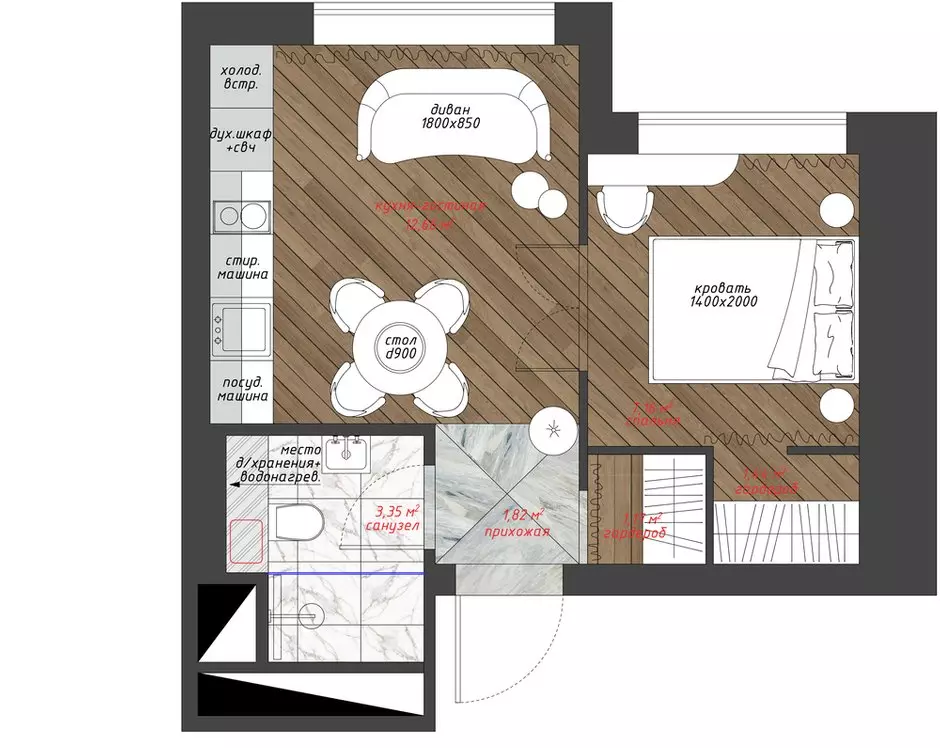 Foto: Planning in stijl, klein appartement, appartement, project van de week, St. Petersburg, Stalinka, 1 kamer, tot 40 meter, Arina Trailova - Foto